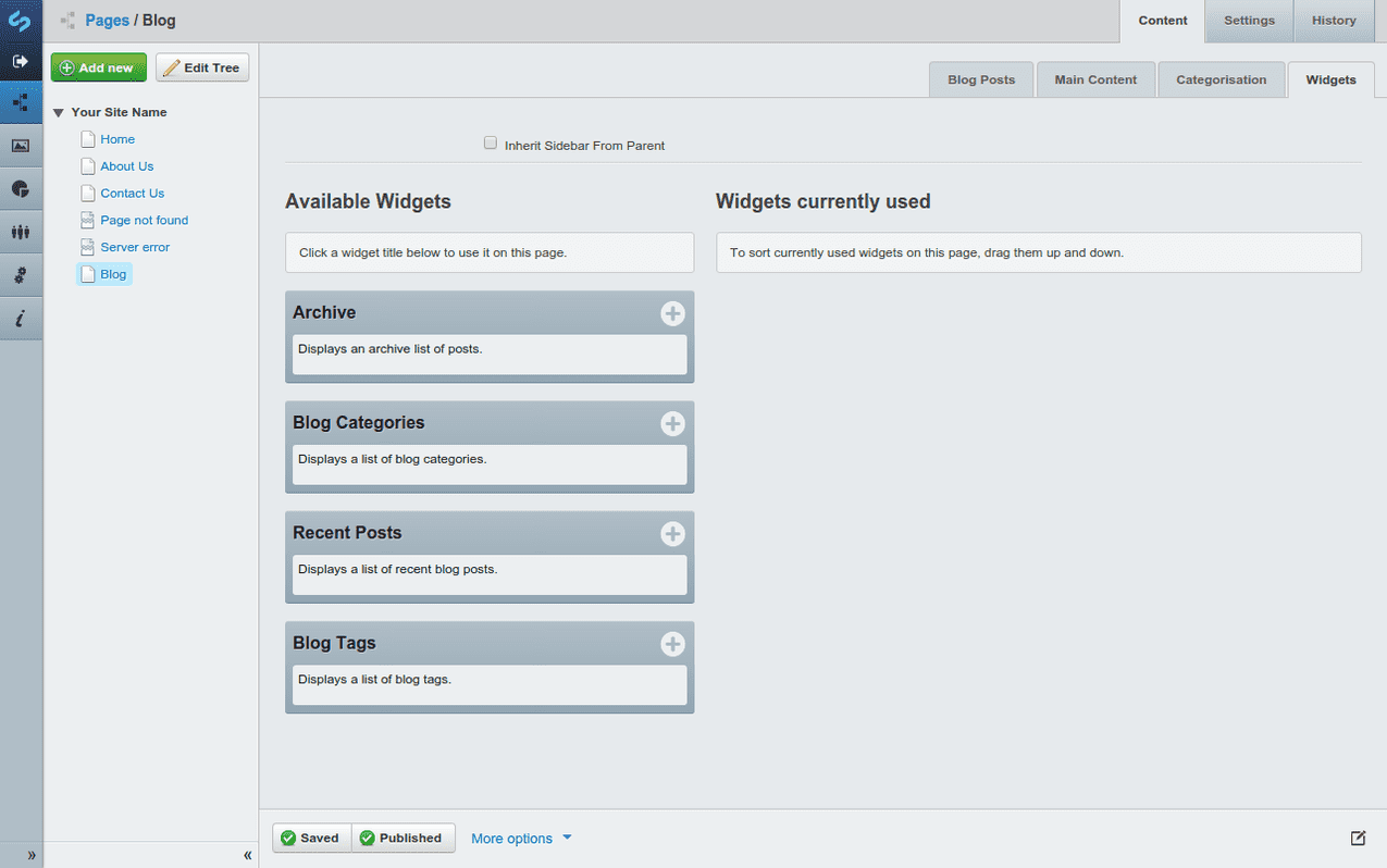 Using widgets | Silverstripe CMS Documentation